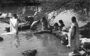 Washerwomen in the river at Tamarin - Laundry Time - Vintage Mauritius